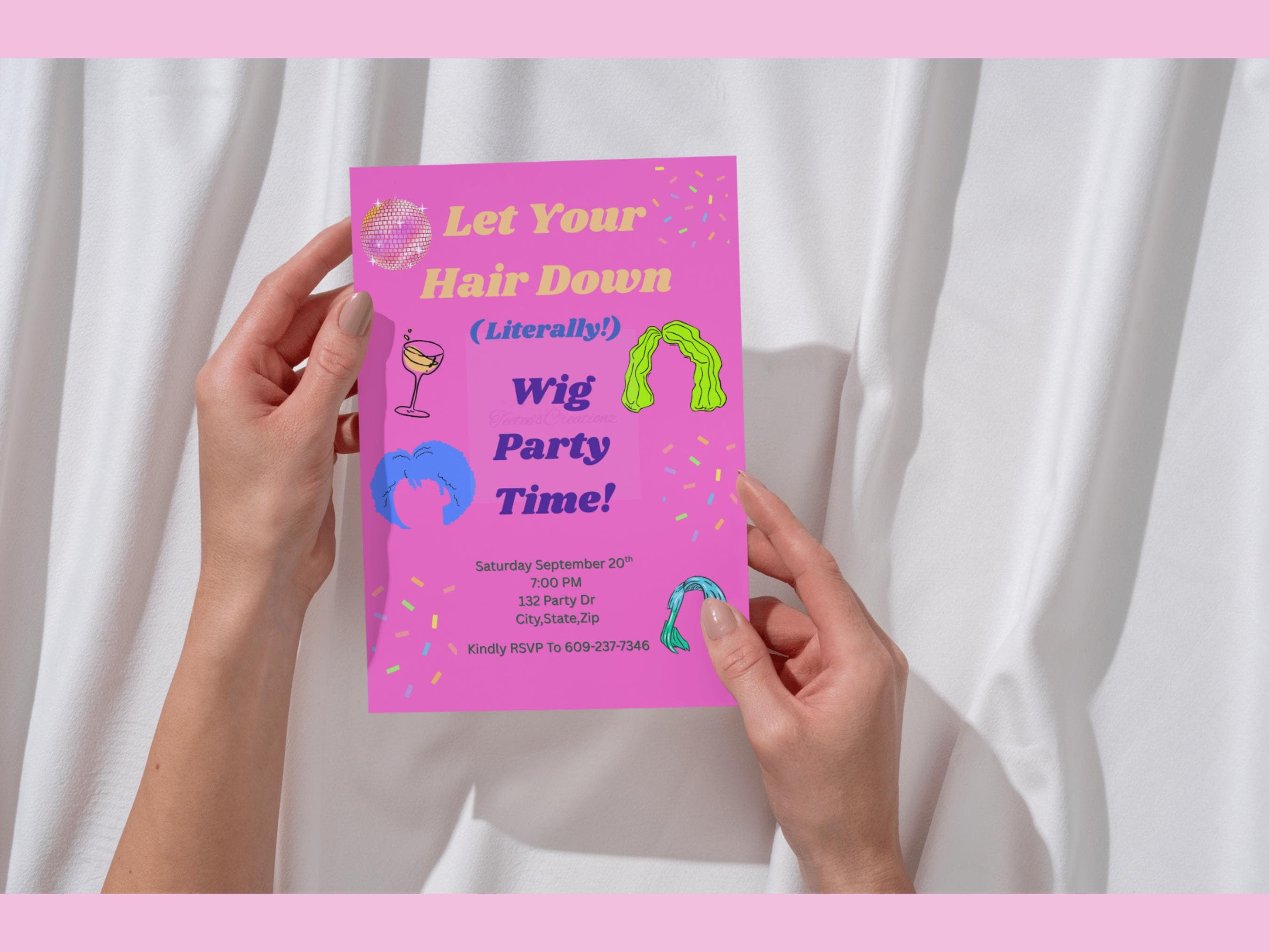 Editable Wig Party Invitation: Costume Birthday, Girls Night (5x7in ...
