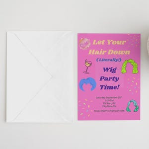 Editable Wig Party Invitation: Costume Birthday, Girls Night (5x7in ...