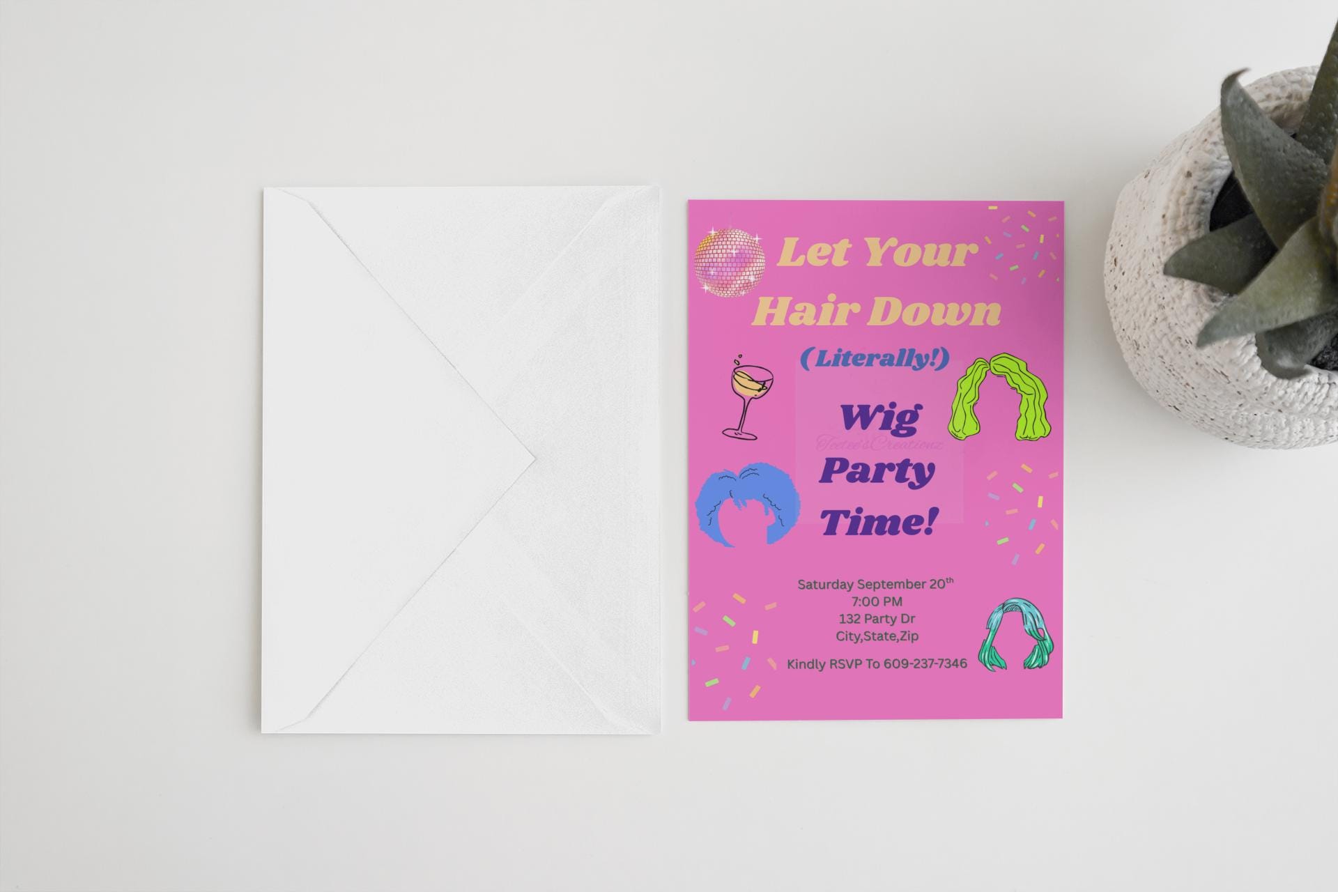 Editable Wig Party Invitation: Costume Birthday, Girls Night (5x7in ...