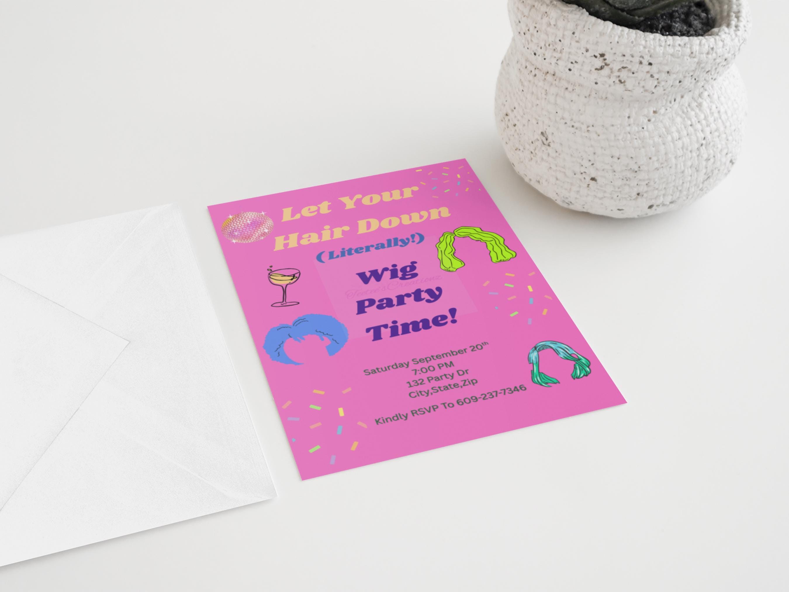 Editable Wig Party Invitation: Costume Birthday, Girls Night (5x7in ...