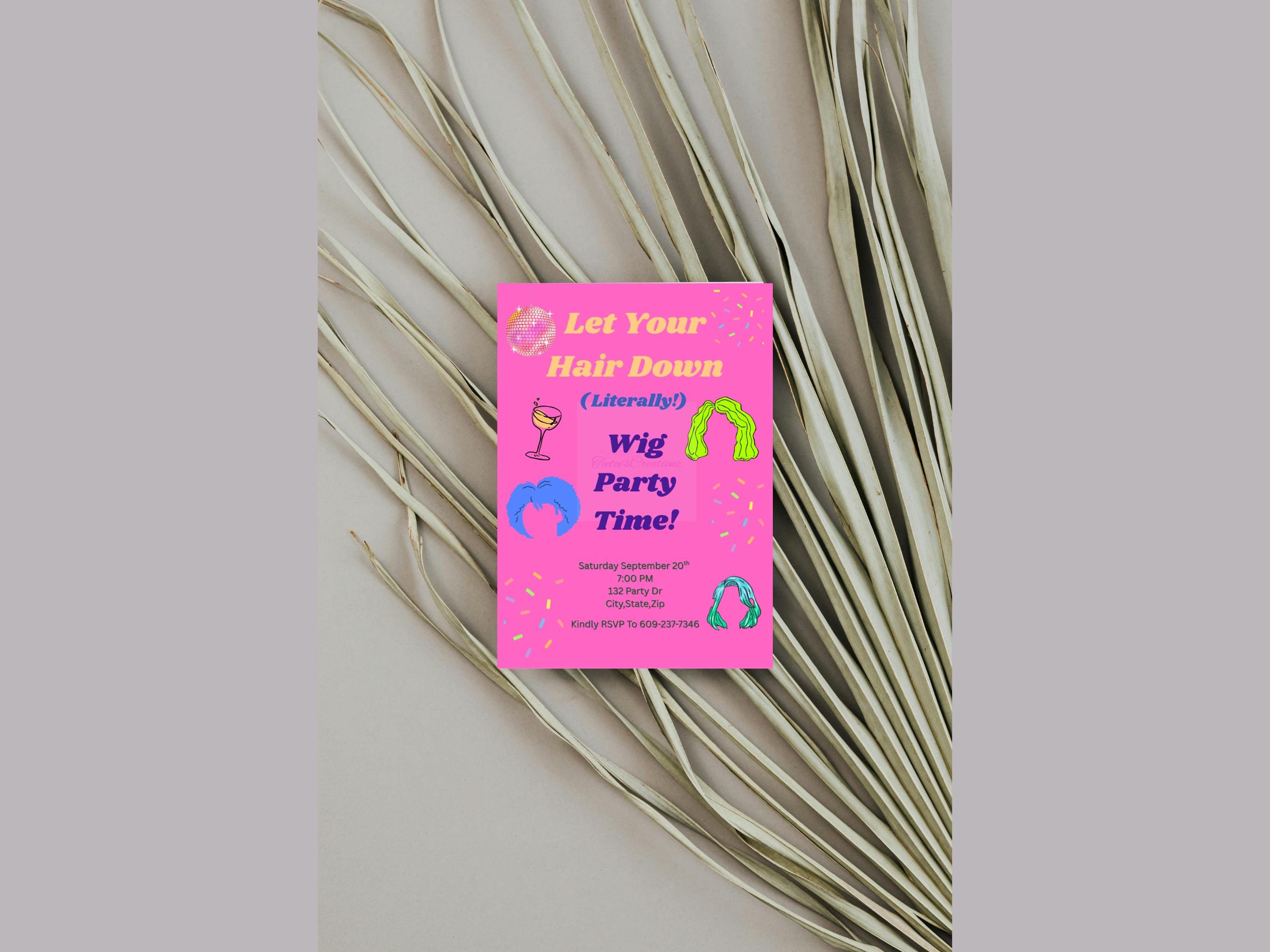 Editable Wig Party Invitation: Costume Birthday, Girls Night (5x7in ...