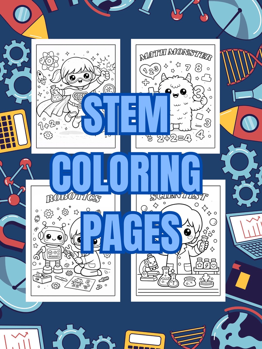 Kawaii STEM Coloring Pages – Educational Activity (digital Download) - Etsy