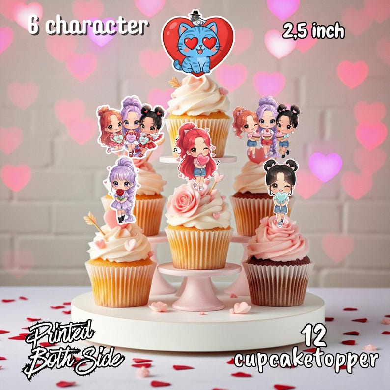 Valentine Cupcake Toppers |kawaii K-pop Girl Group Inspired |cute Chibi ...