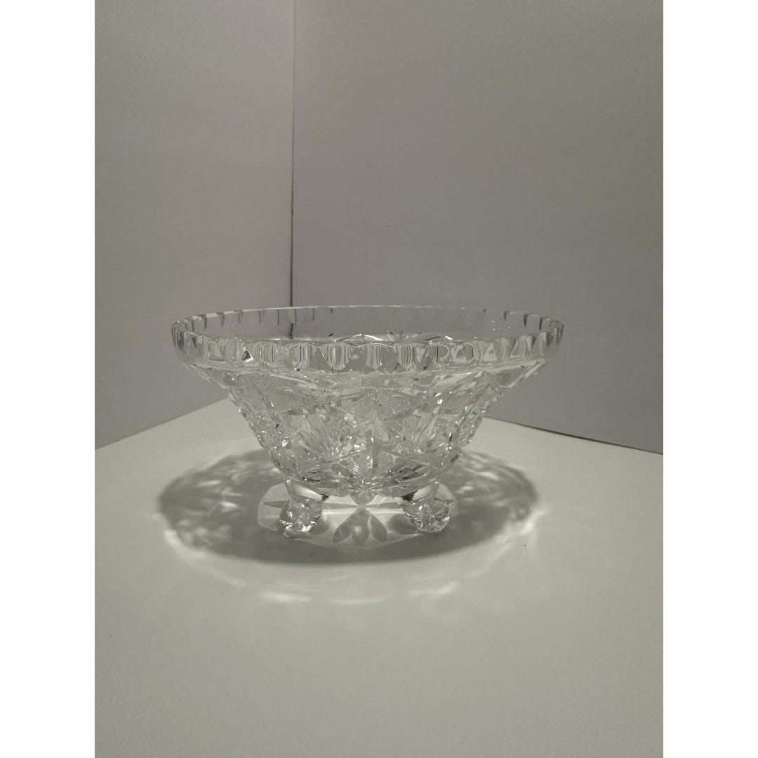 Vintage Crystal Cut Glass Footed Fruit Bowl With Scalloped Edges MCM - Etsy