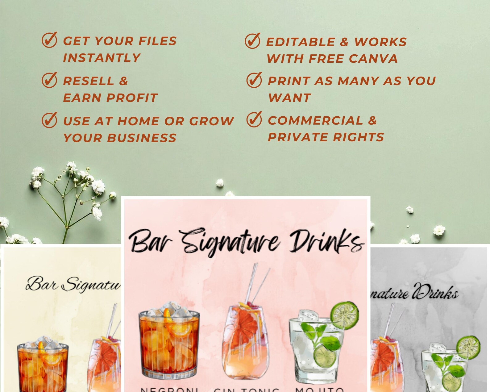 Editable Bar Menu Canva Template | Wedding & Event Signature Drinks ...