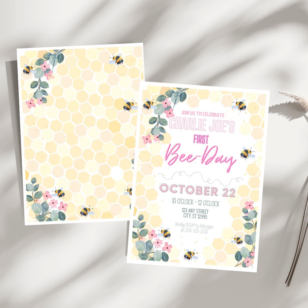 Editable Bee-themed Birthday Invitation – Canva Template – First ...