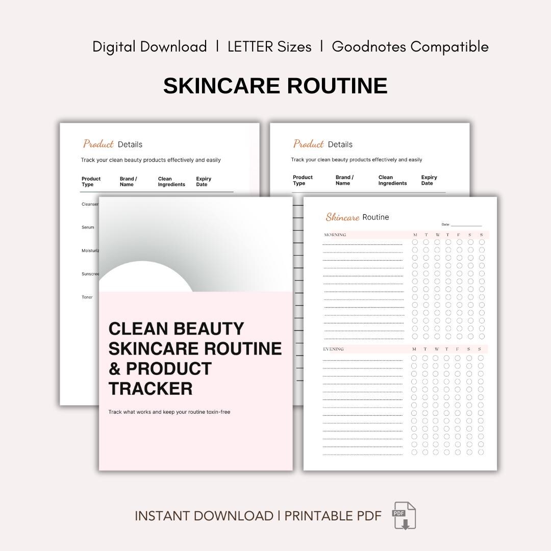 Clean Skincare Routine Tracker Printable: Minimalist Daily Beauty ...
