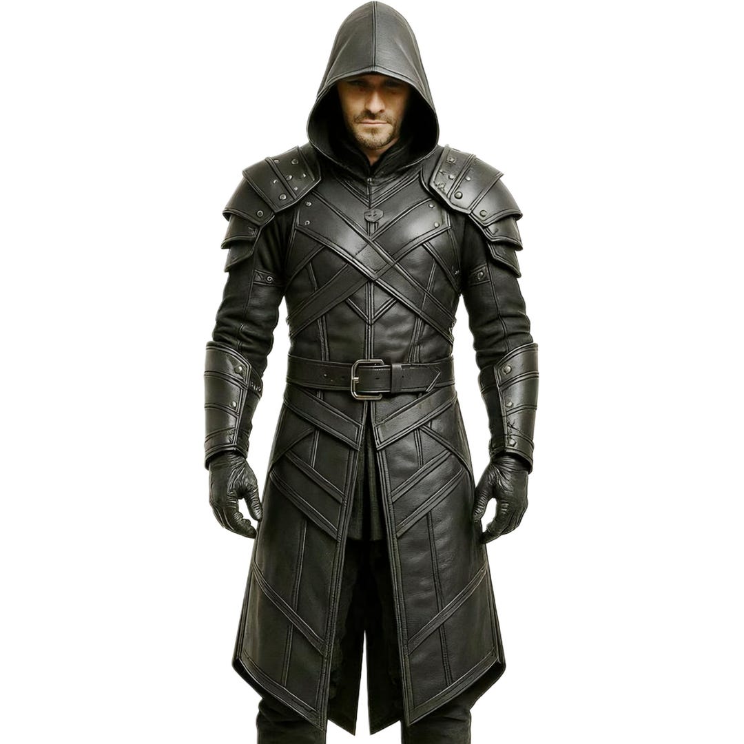 Handmade Genuine Leather Hooded Assassin Coat | Medieval Armor, Cosplay ...
