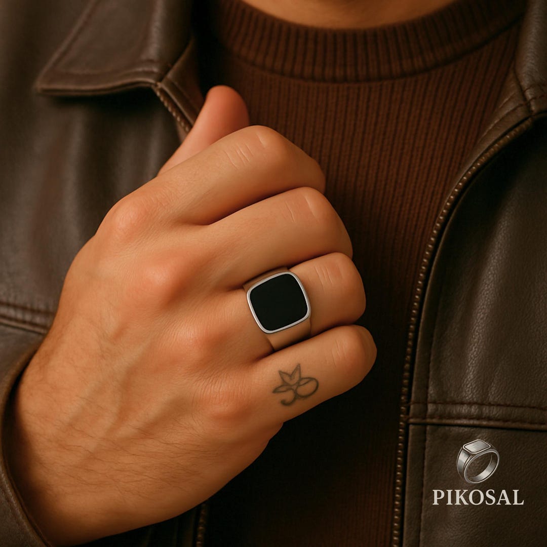Men's Black Onyx Signet Ring: Stainless Steel Statement Jewelry, Custom ...