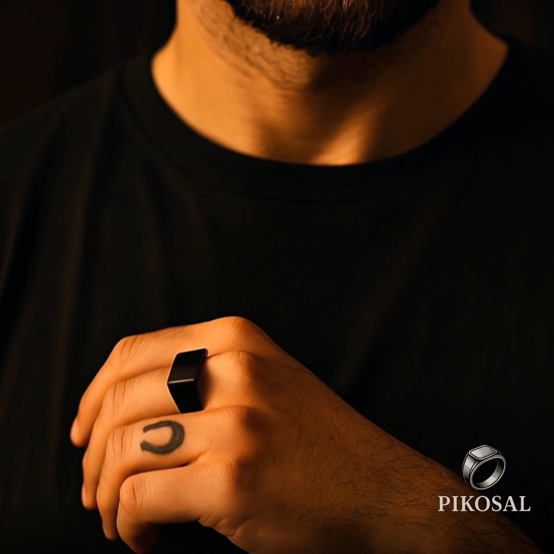 Men’s Black Square Ring – Bold Stainless Steel Signet Jewelry, Modern ...