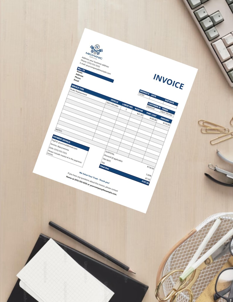 Mechanic Invoice Template | Client-ready Auto Repair Receipt | Google ...