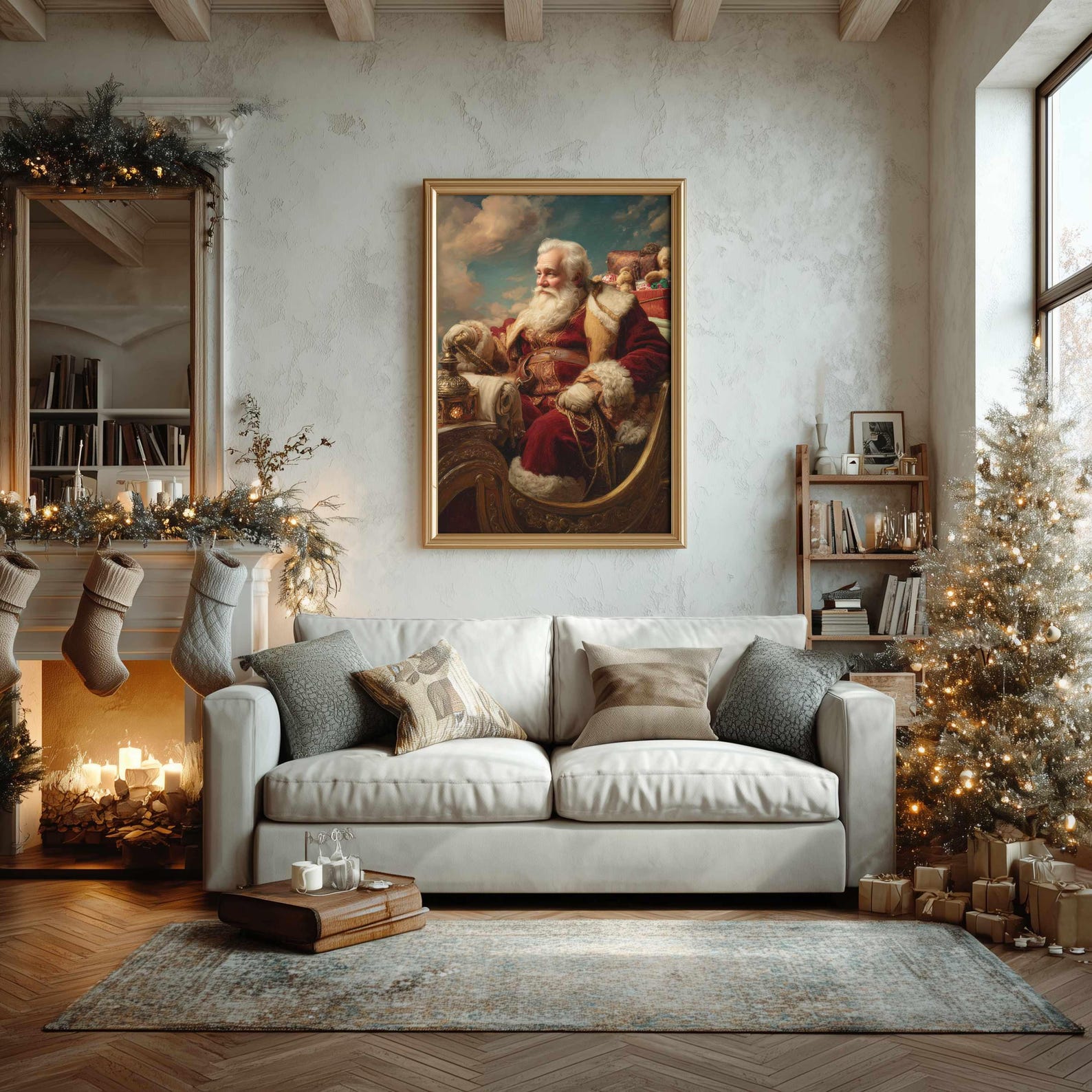 Vintage Santa Sleigh Art Print | Classic Christmas Decor (digital ...