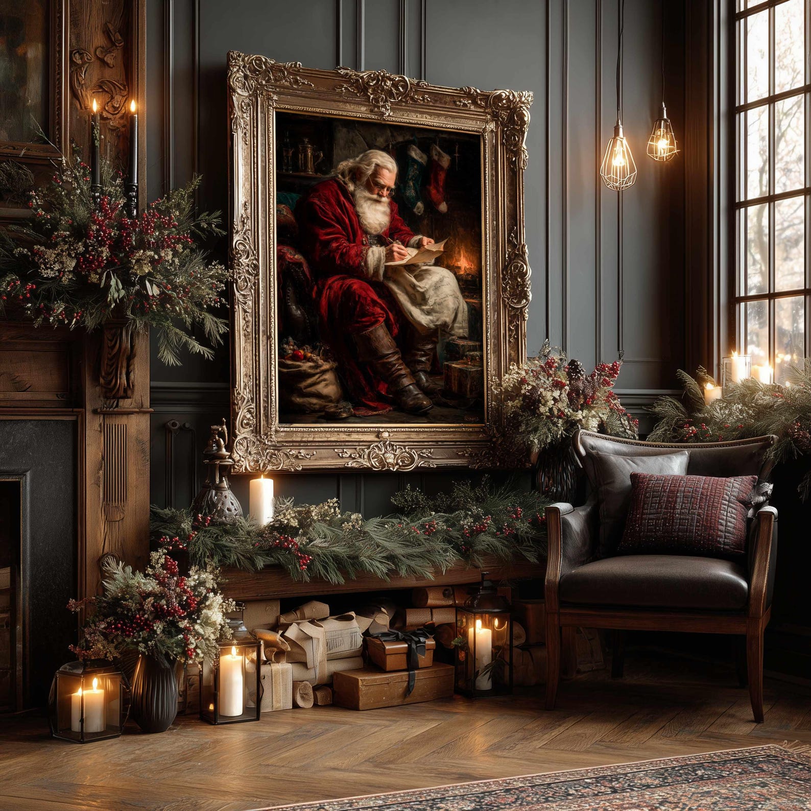 Father Christmas by the Fireplace | Vintage Santa Printable Wall Art ...