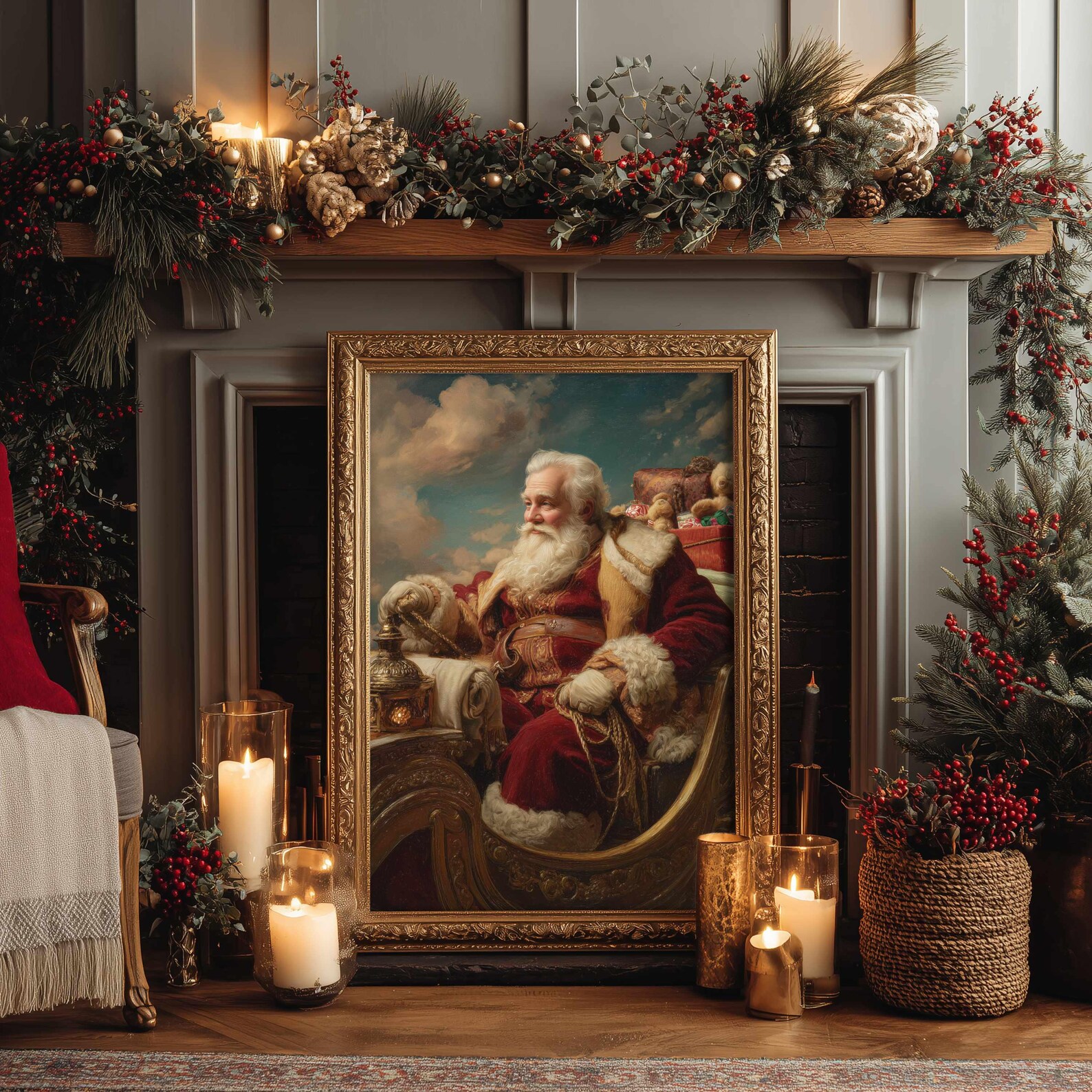 Vintage Santa Sleigh Art Print | Classic Christmas Decor (digital ...