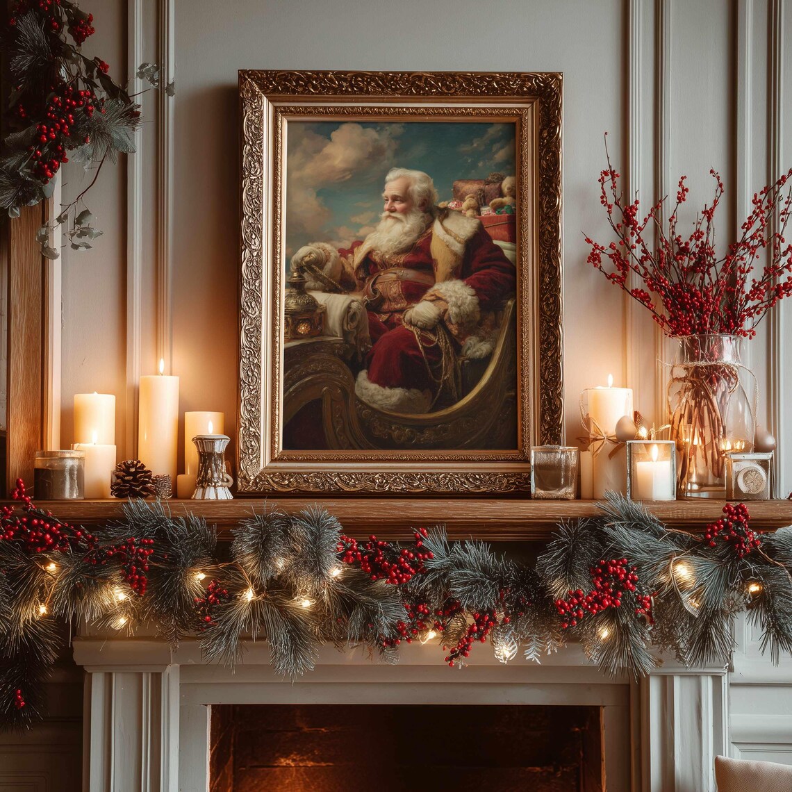 Vintage Santa Sleigh Art Print | Classic Christmas Decor (digital ...