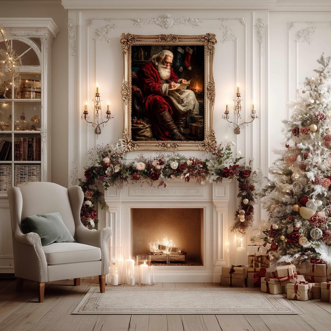 Father Christmas by the Fireplace | Vintage Santa Printable Wall Art ...