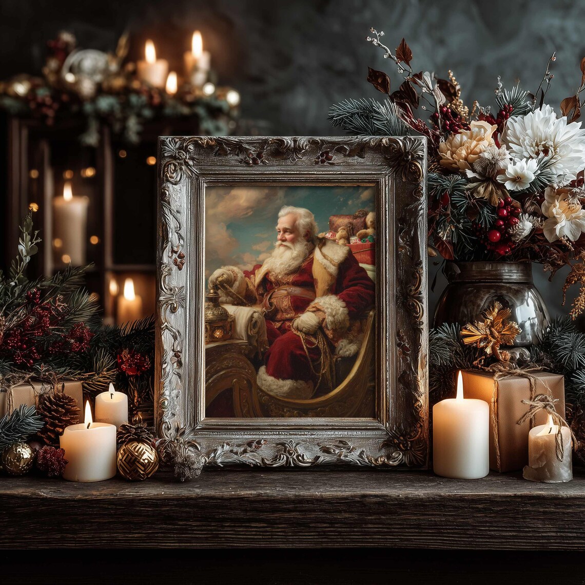 Vintage Santa Sleigh Art Print | Classic Christmas Decor (digital ...