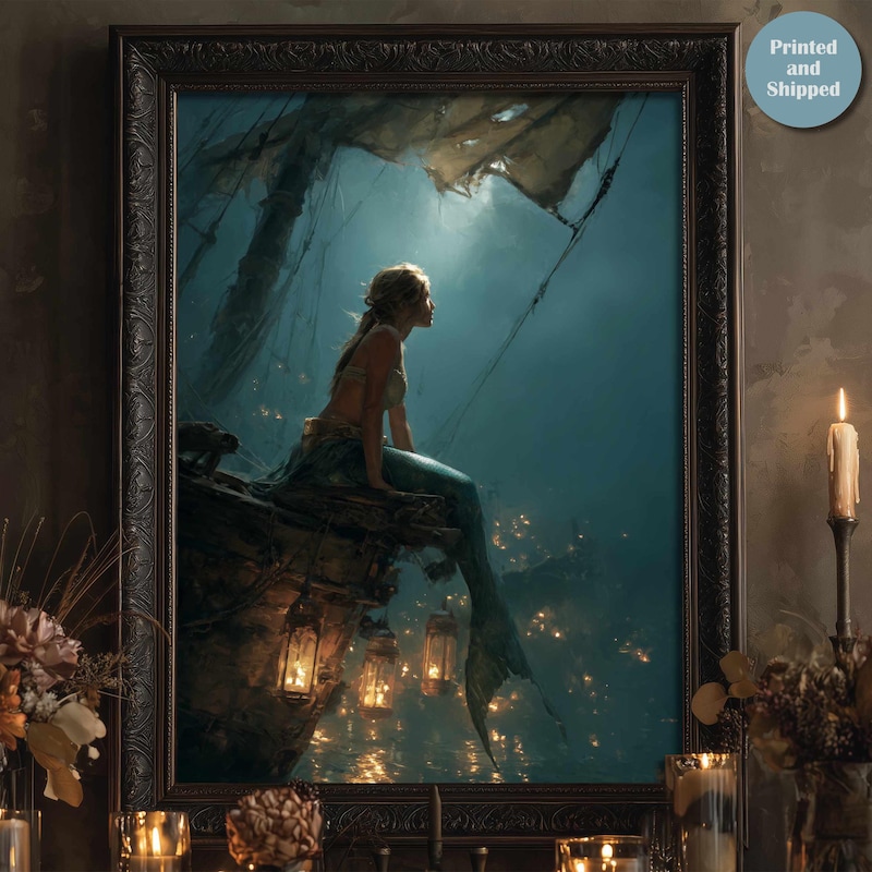 Mermaid and Ship Wall Art - Etsy