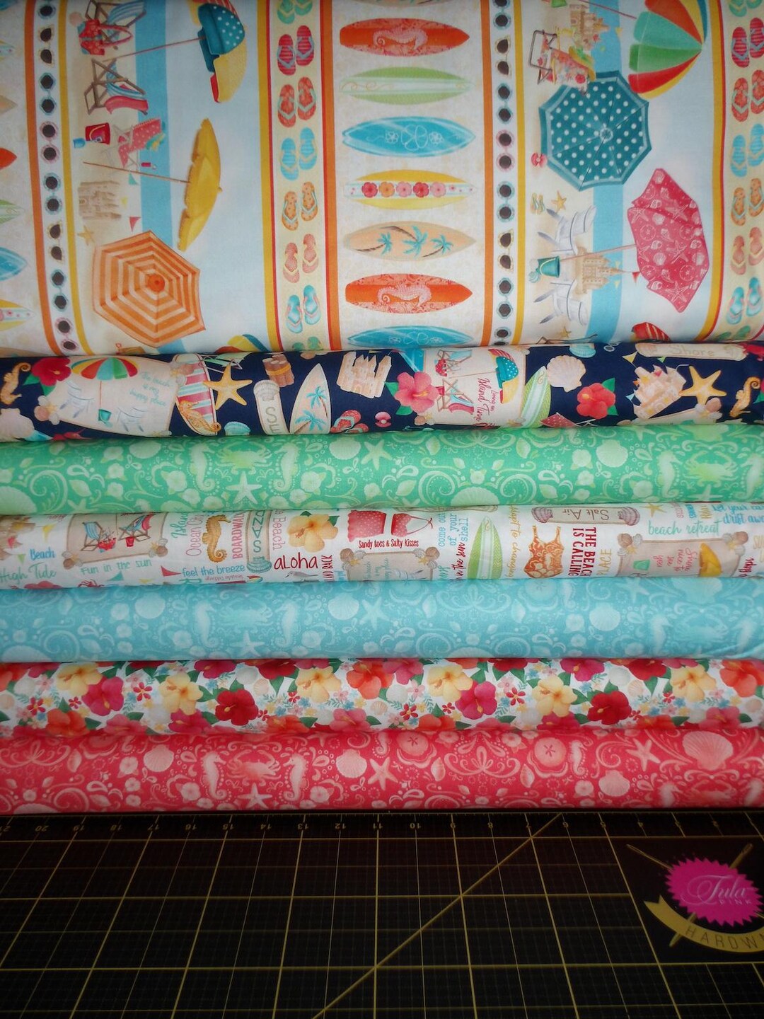 Beach Retreat Fat Quarter Bundle - 7 Piece Andi Metz Coral and Aqua ...