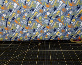 Rock Fabric I Love Rock Roll by Lellobird Blue Colorful Instruments ...