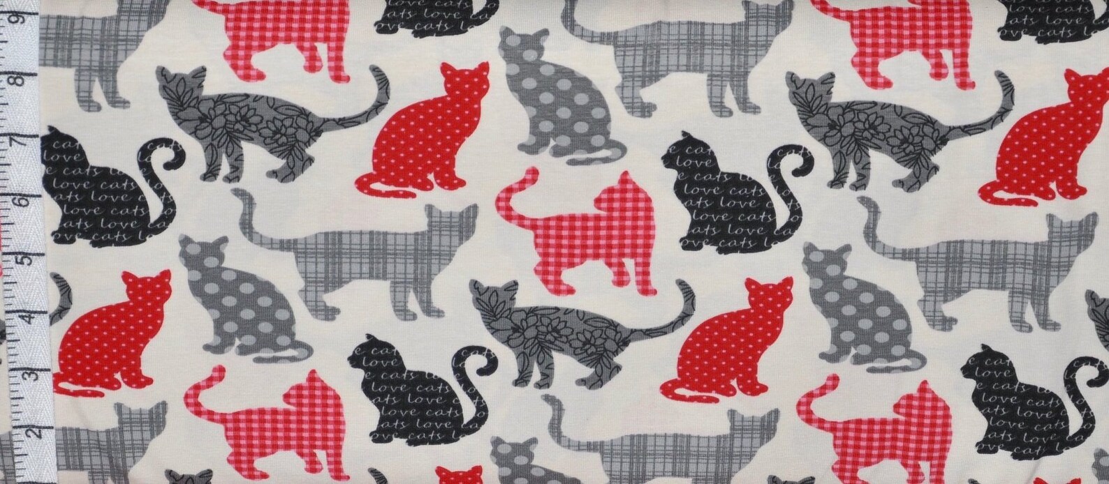 Stof France. Patterned Cats 63 inch Wide KNIT By The Yard | Etsy