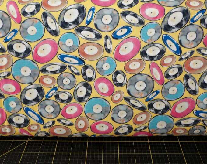 Phonograph Fabric Retro Rockabilly Colorful 'N' Roll Records With ...