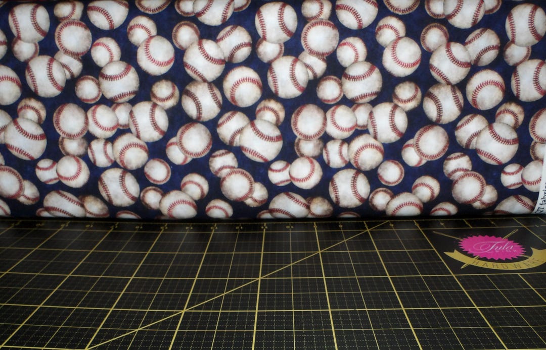 QT Fabrics. Bases Loaded. Tossed Baseballs Navy - Vintage Baseball ...