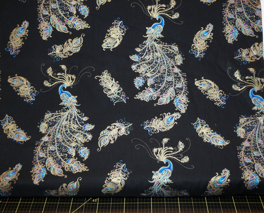 Benartex. Peacock Flourish. Flourish Allover Black/multi Metallic - Designed by Ann Lauer - Etsy