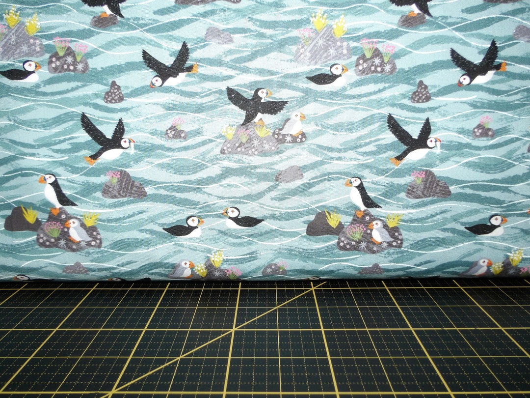 Lewis & Irene. Puffin Bay. Puffins on Rocks Sea Blue - Etsy