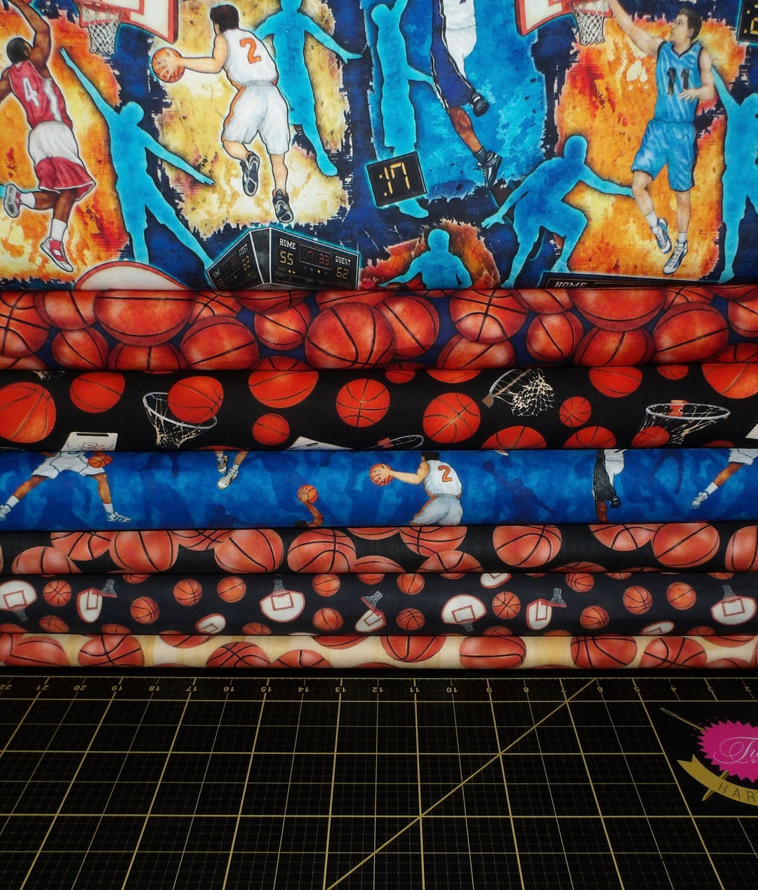 Slam Dunk Fat Quarter Bundle 7 Piece Basketball Themed FQ Bundle 100% ...
