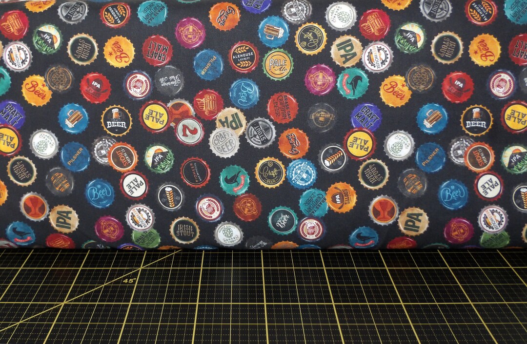 QT Fabrics. on Tap. Beer Bottle Caps Black DIGITALLY PRINTED - Etsy
