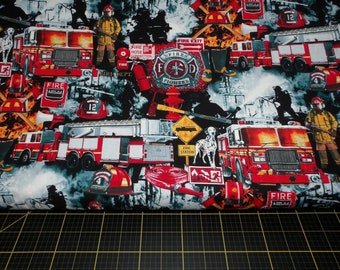 Cotton Timeless Treasures Firefighters Cotton Fabric Print by - Etsy