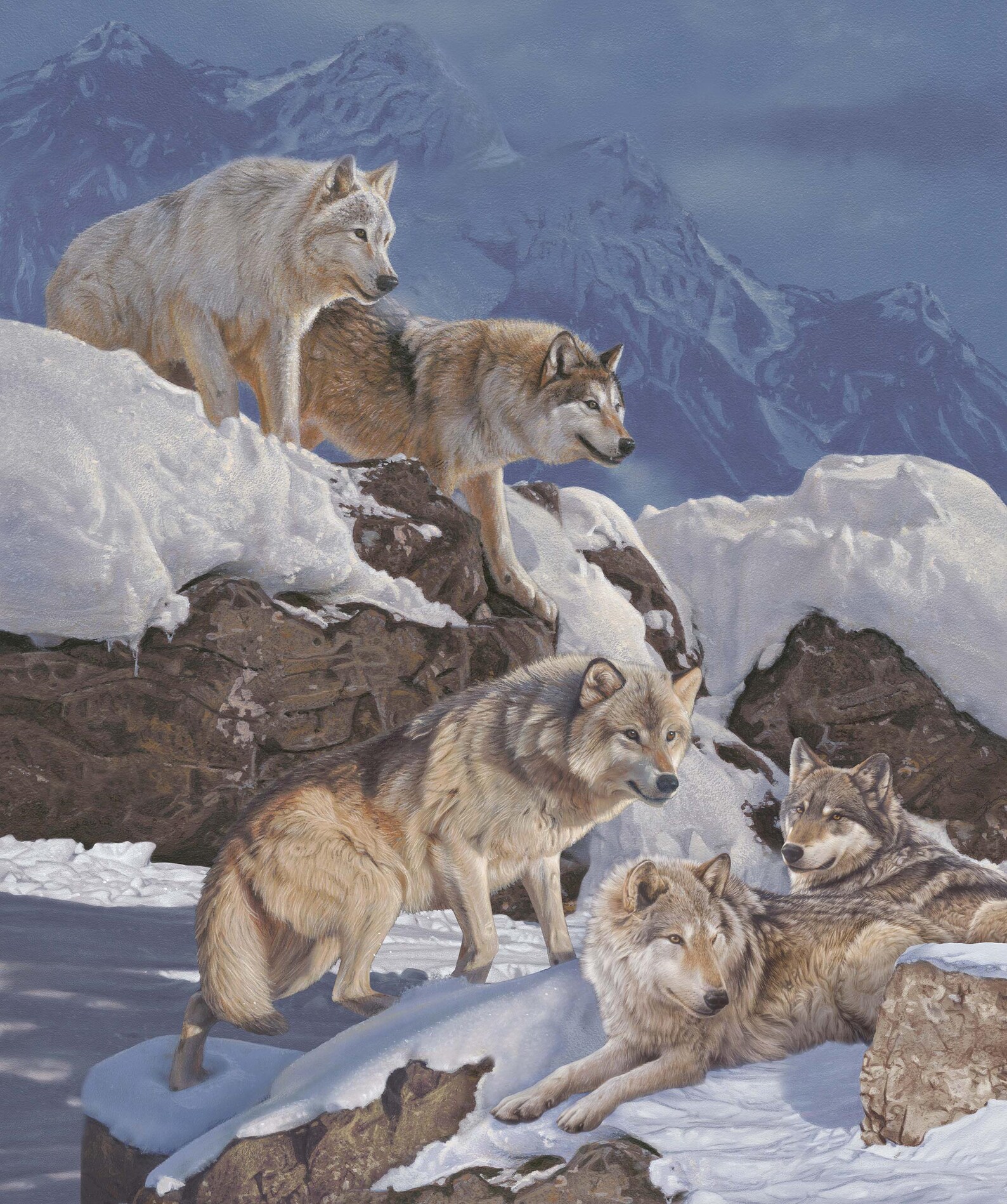 Northcott. Winter Gathering. Wolf Panel Full Yard Blue DIGITALLY ...