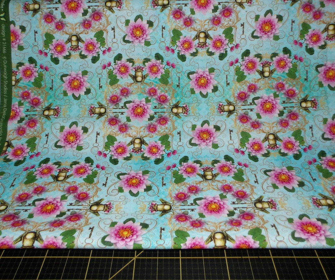 Robert Kaufman. Secret Garden. Frog Floral Sky - Etsy