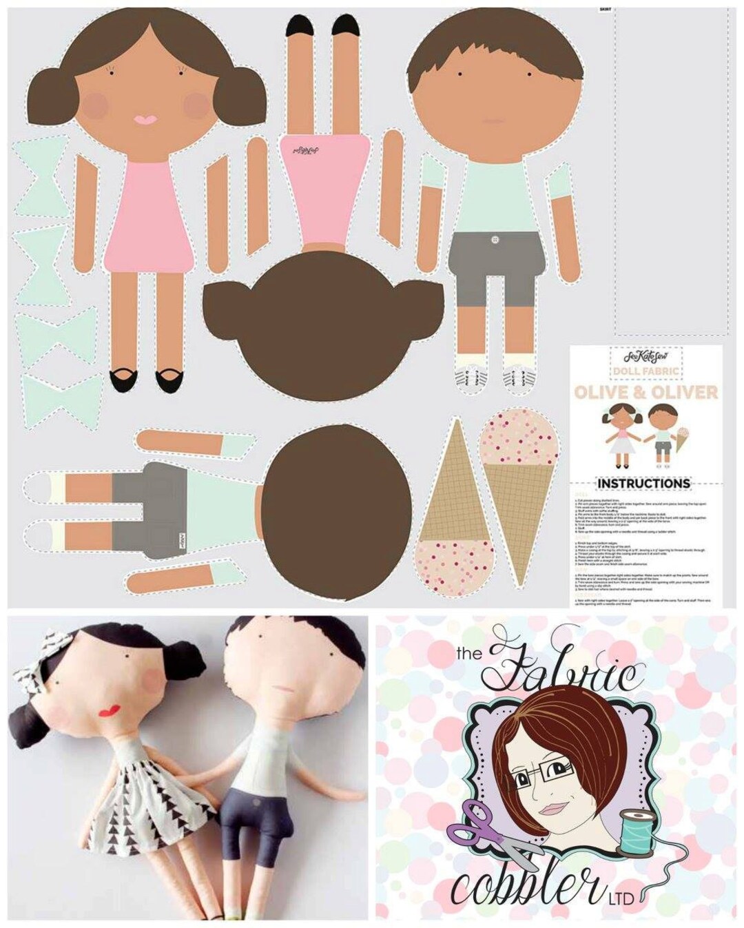 Riley Blake. Doll Panel. Olive & Oliver - Boy and Girl Soft Dolls to ...