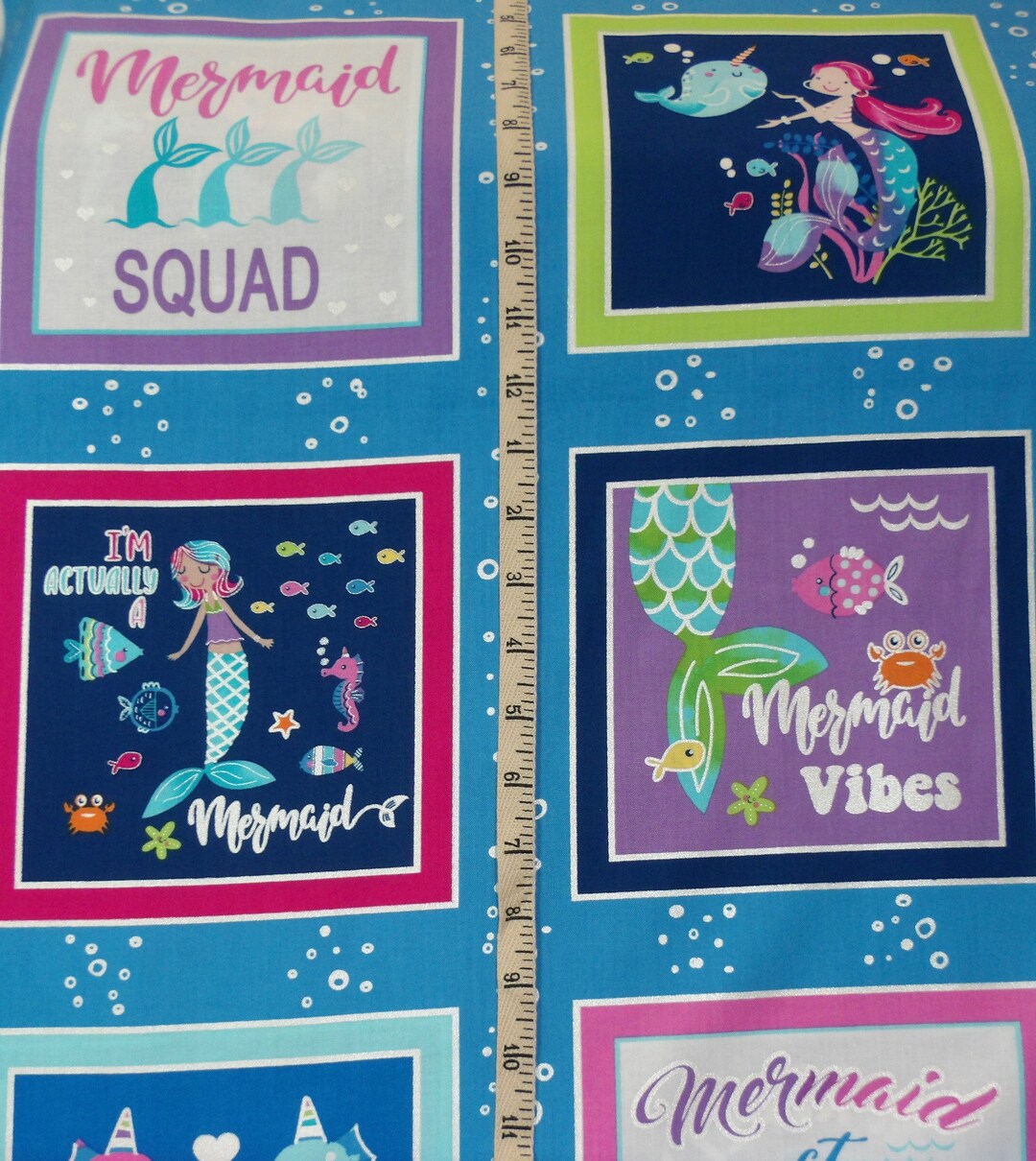 Kanvas. Mystical Mermaids. Mermaid Boxes Blue Panel 2/3 Yd Pearlescent ...