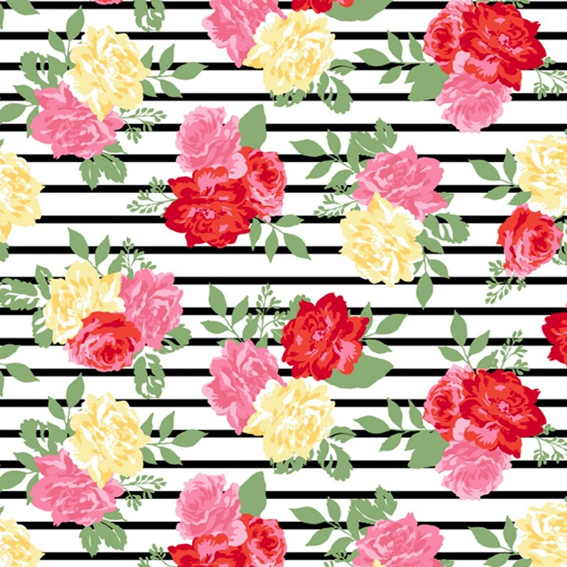 David Textiles. White Roses on Stripe Jersey Spandex Knit 58/60in - 2 ...
