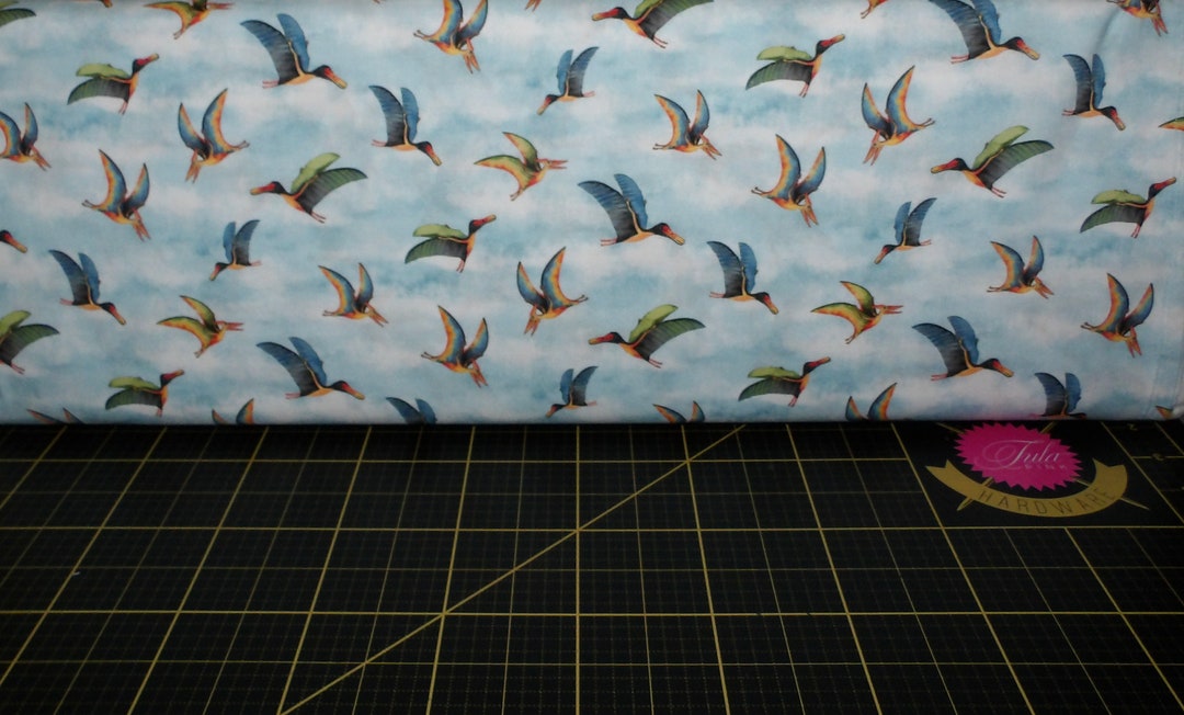 Michael Miller. Dinosaurs, Dinosaurs. Pterosaurs Blue DIGITALLY PRINTED ...