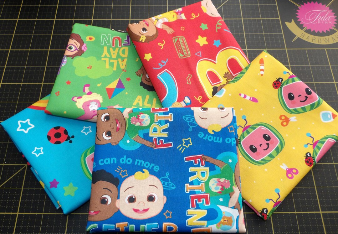 Cocomelon Fat Quarter Bundle - 5 Piece JJ, Cece, Bingo, Tom Tom, Yo-yo ...