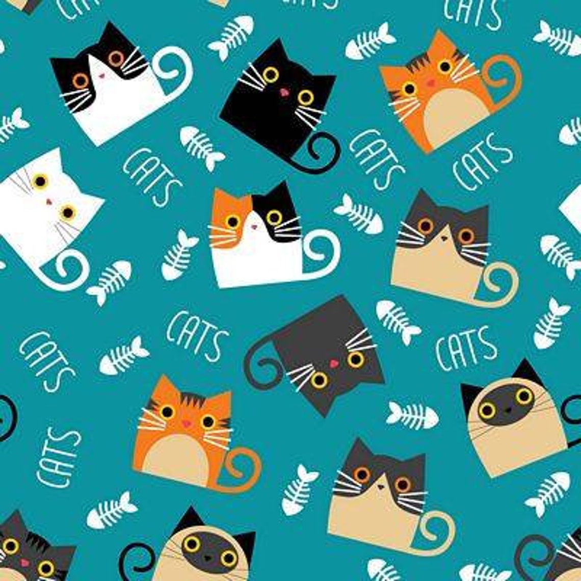 Stof Denmark. Avalana Tossed Cats Peacock KNIT. See | Etsy