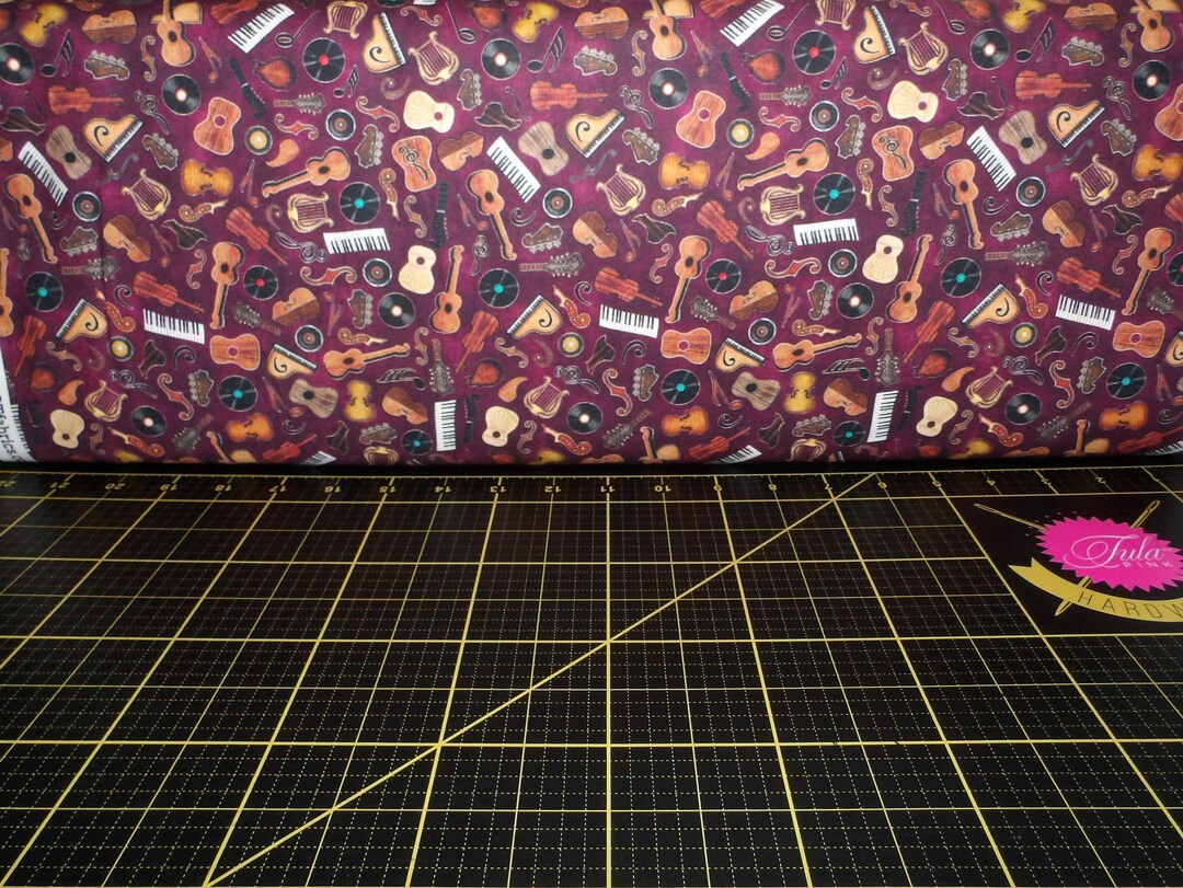 QT Fabrics. Tiny Tunes. Instrument Toss Maroon - Music Instrument ...