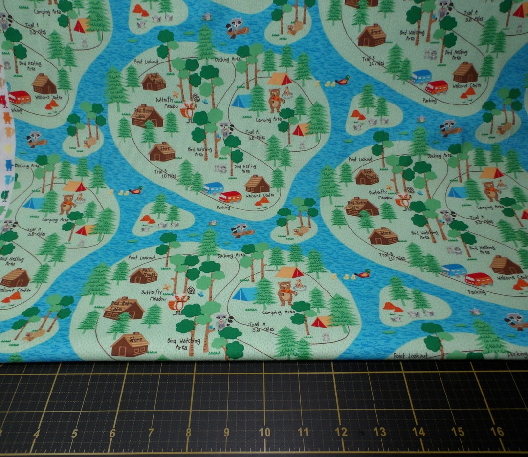 Blank Quilting. Camping Club. Trail Map Light Blue - Etsy