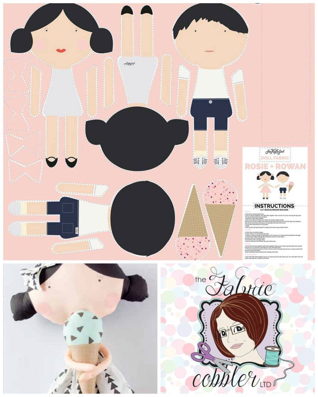 Riley Blake. Doll Panel. Rosie & Rowan Boy and Girl Soft Dolls to Make ...