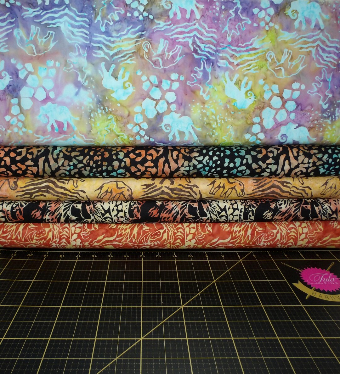 African Safari BATIK Fat Quarter Bundle - 5 Piece African Elephants ...