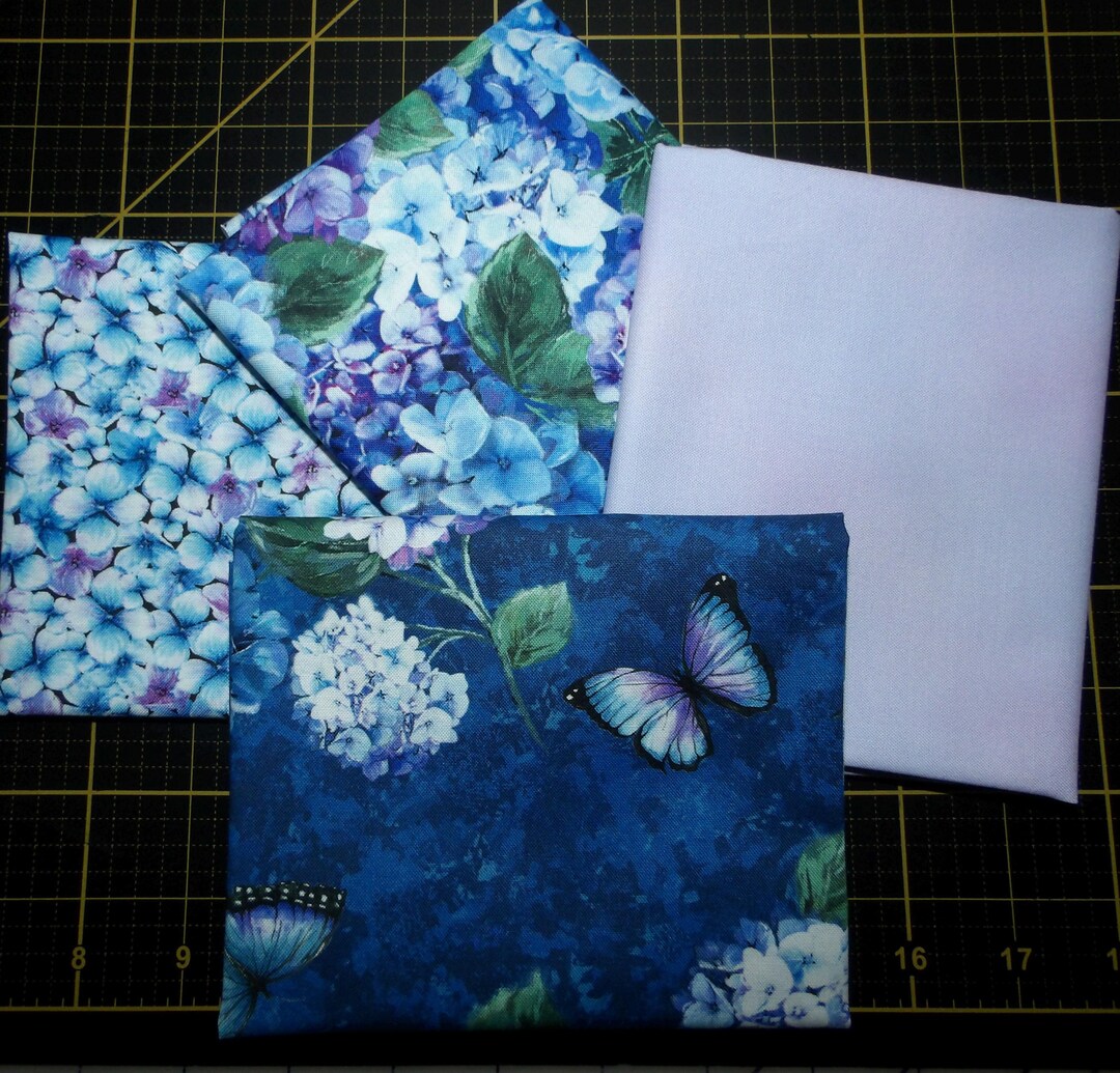 Rhapsody in Blue Fat Quarter Bundle - 4 Piece Northcott Hydrangeas and Butterflies FQ Bundle - Etsy