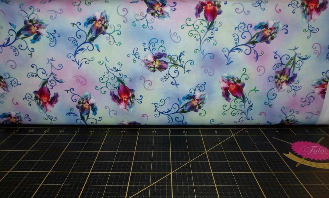 QT Fabrics. Rainbow Iris. Irises & Scroll Blue - Etsy