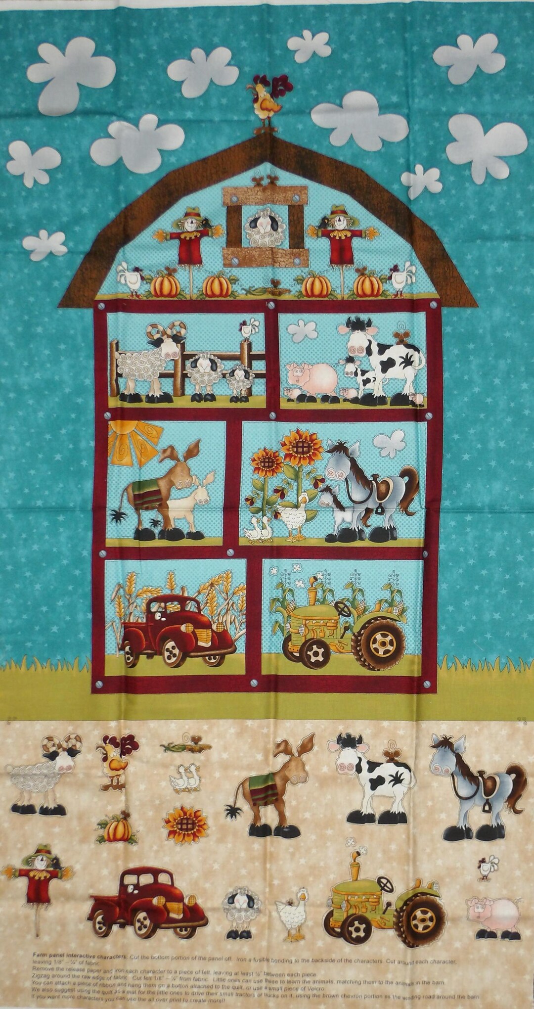 Henry Glass. Mcanderson's Farm. Barn Panel Teal 2/3 Yd - OOP Panel ...