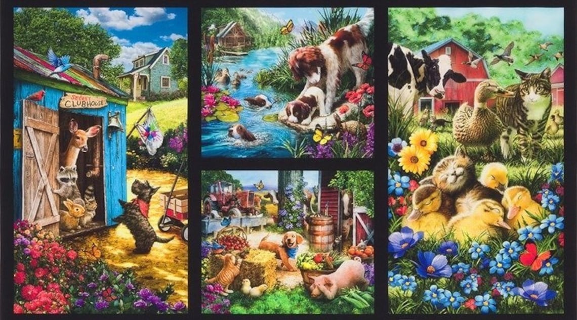 Robert Kaufman. Down on the Farm. Baby Animal Panel 2/3 Yd - Etsy