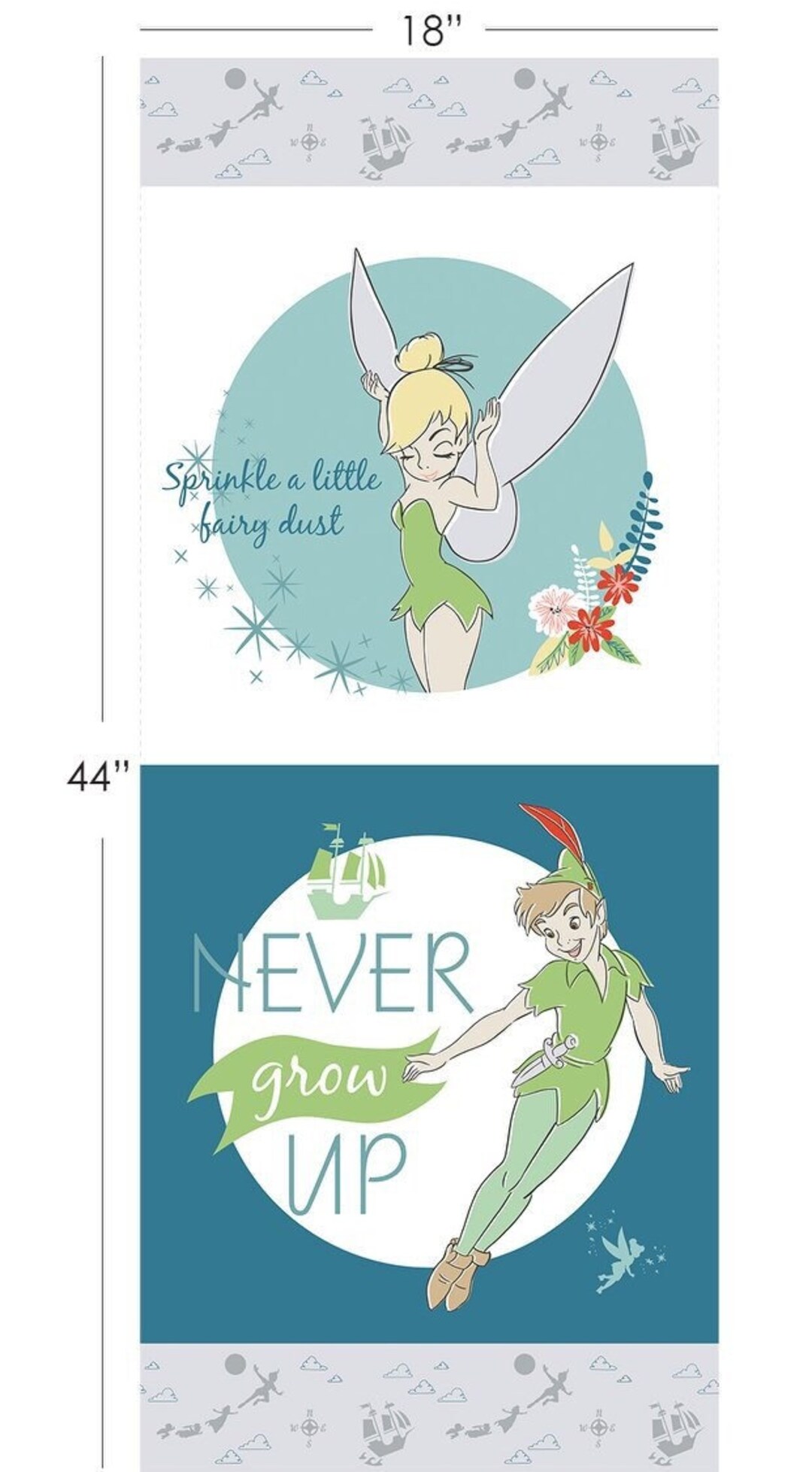 Camelot Fabrics. Disney Panel Program. Peter Pan Half Yard Panel in ...