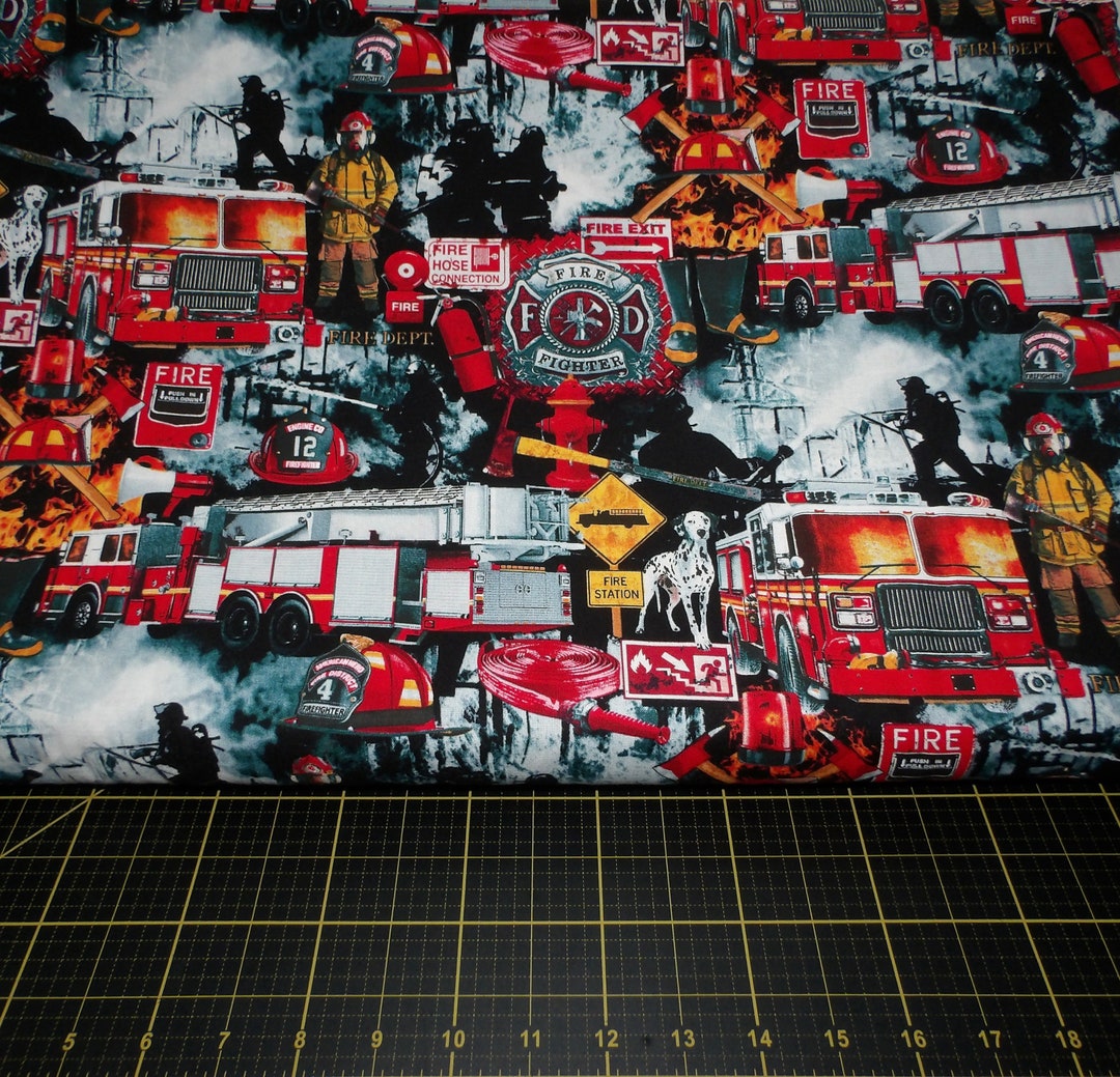 Timeless Treasures. Fire & Rescue. Firefighter Patchwork Black - Etsy